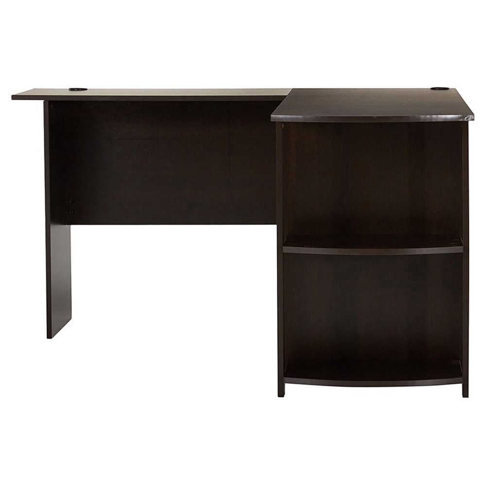 FCH L-shaped Wooden Computer Desk 2-story Locker Dark Brown