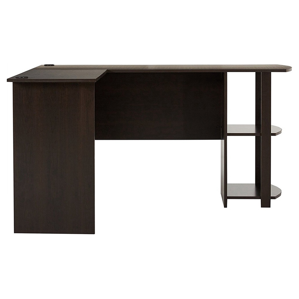 FCH L-shaped Wooden Computer Desk 2-story Locker Dark Brown
