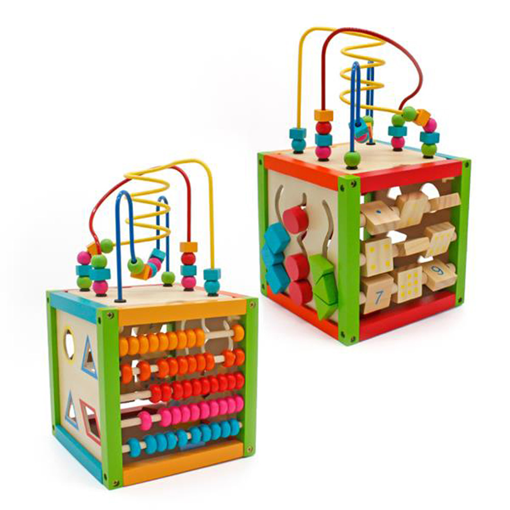 5in1 Wooden Learning Bead Maze Cube 8x8 Inch