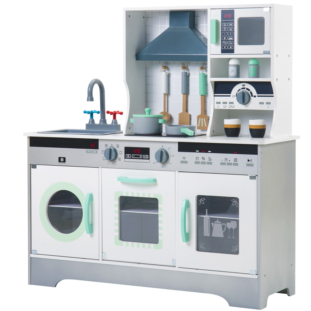 Wooden Pretend Play Kitchen Set Silver and Green