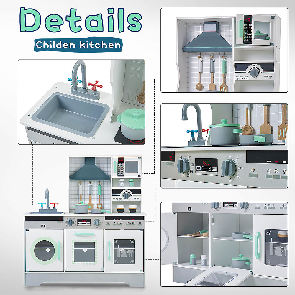 Wooden Pretend Play Kitchen Set Silver and Green