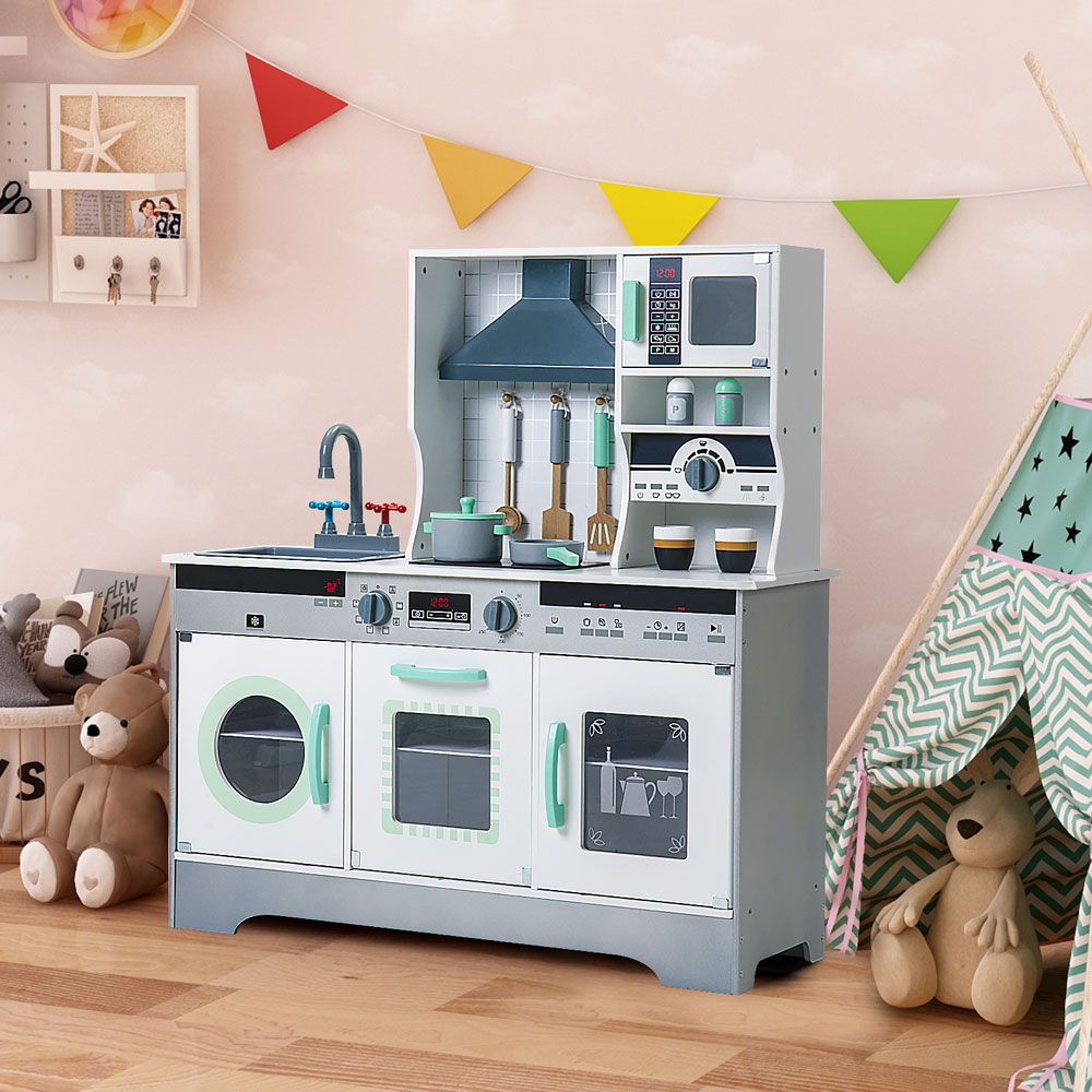 Wooden Pretend Play Kitchen Set Silver and Green