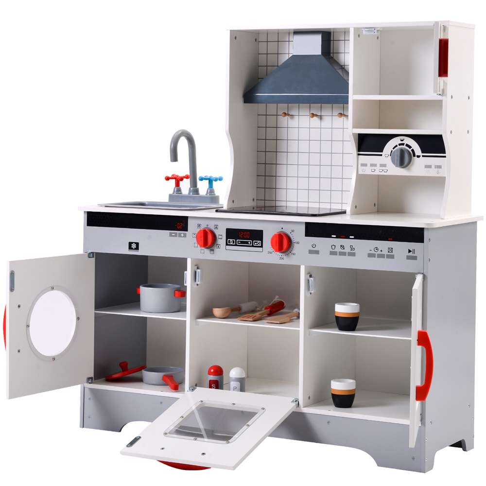 Wooden Pretend Play Kitchen Set Grey and Red