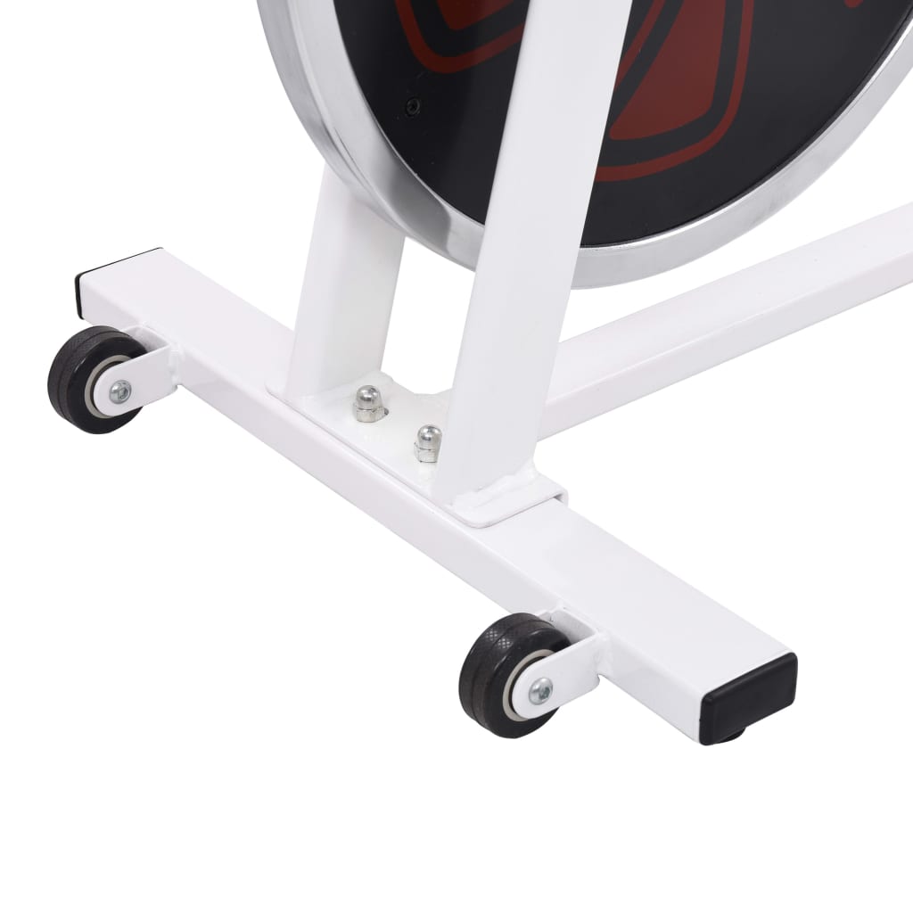 Exercise Spinning Bike with Pulse Sensors White and Red