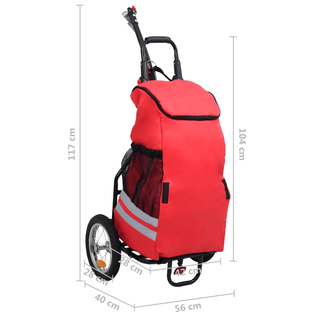 Folding Cargo Bike Trailer with Grocery Bag Red and Black