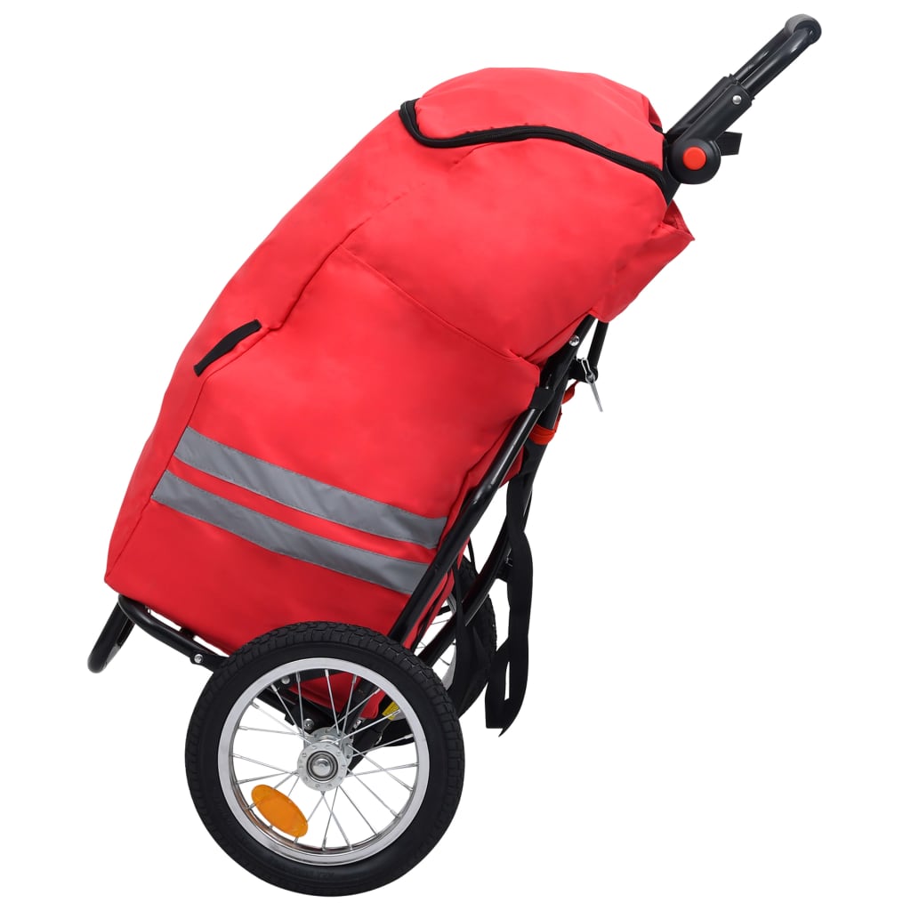 Folding Cargo Bike Trailer with Grocery Bag Red and Black