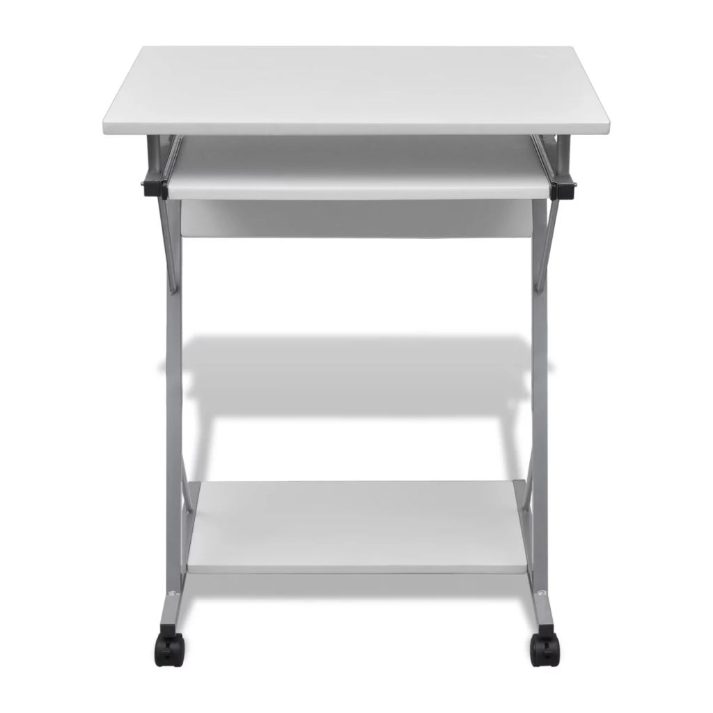 Compact Computer Desk with Pull-out Keyboard Tray White