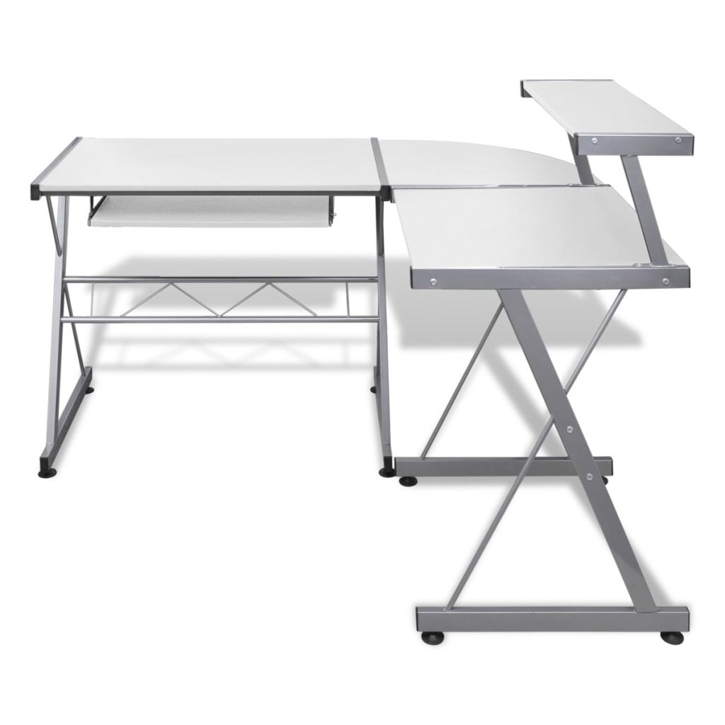 Computer Desk with Pull-out Keyboard Tray L-shaped White
