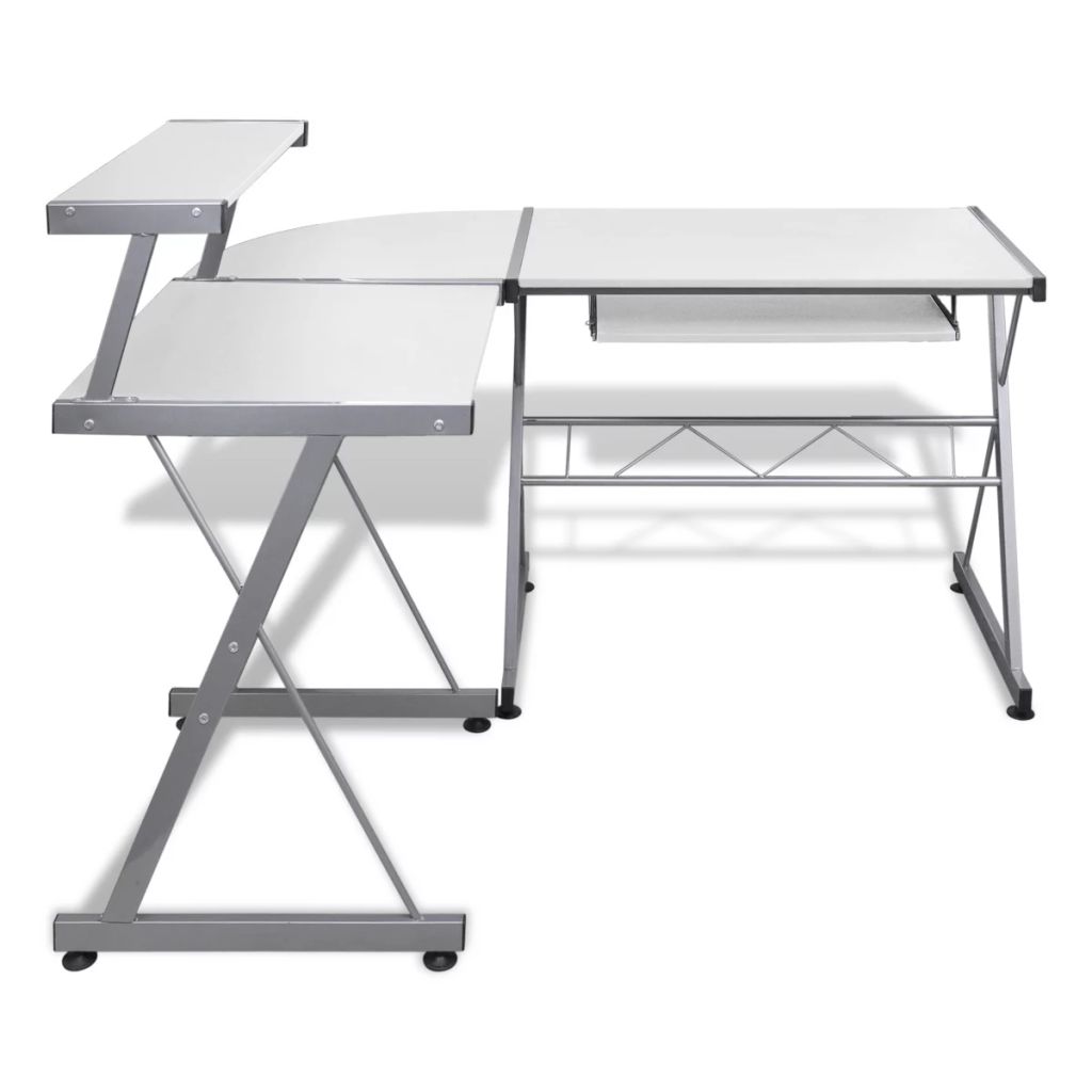 Computer Desk with Pull-out Keyboard Tray L-shaped White