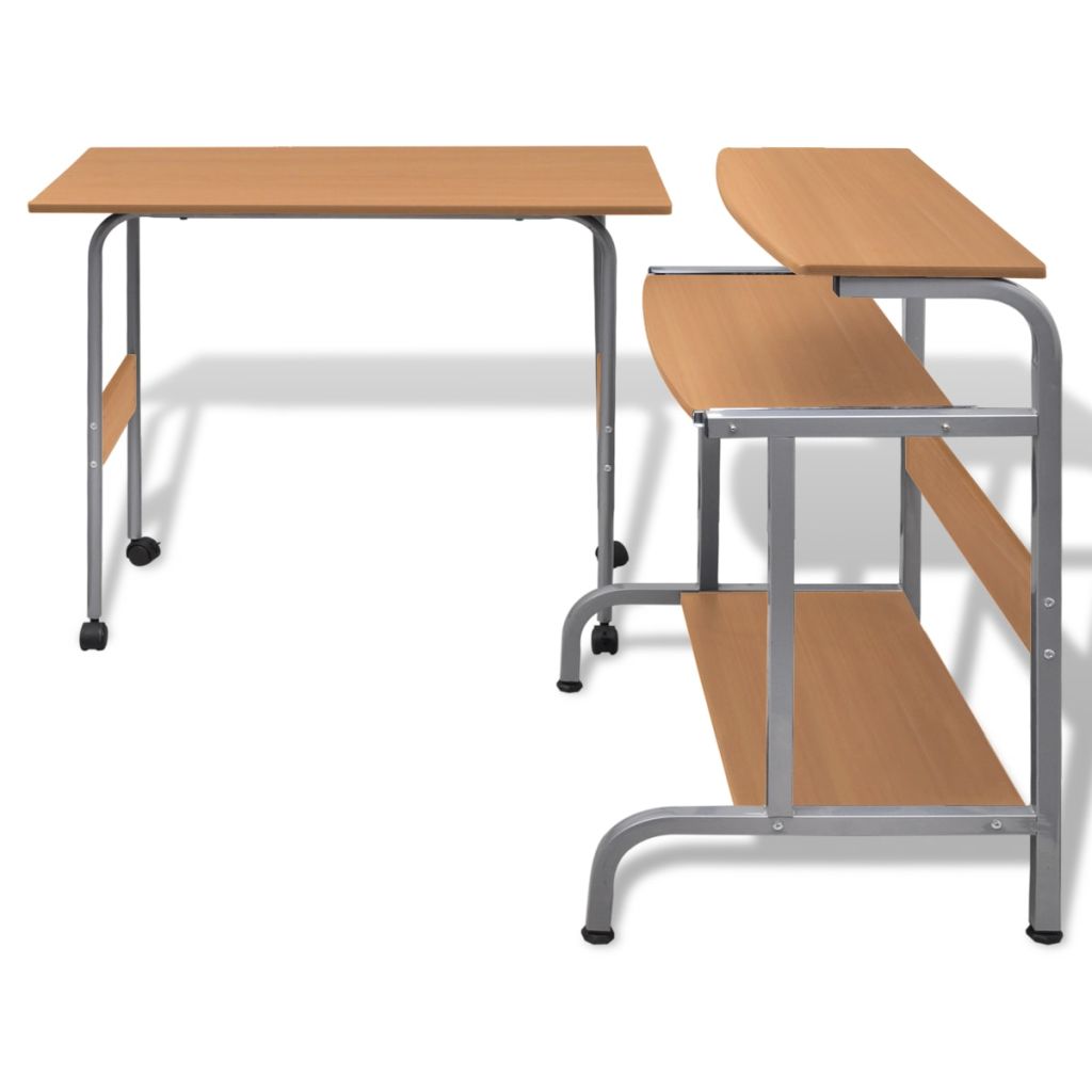 2 Piece Computer Desk with Pull-out Keyboard Tray Brown