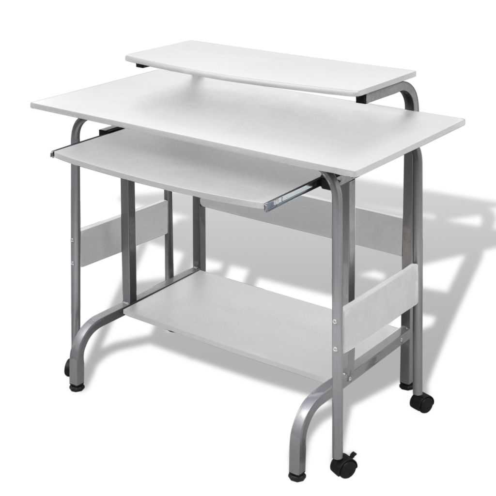 2 Piece Computer Desk with Pull-out Keyboard Tray White
