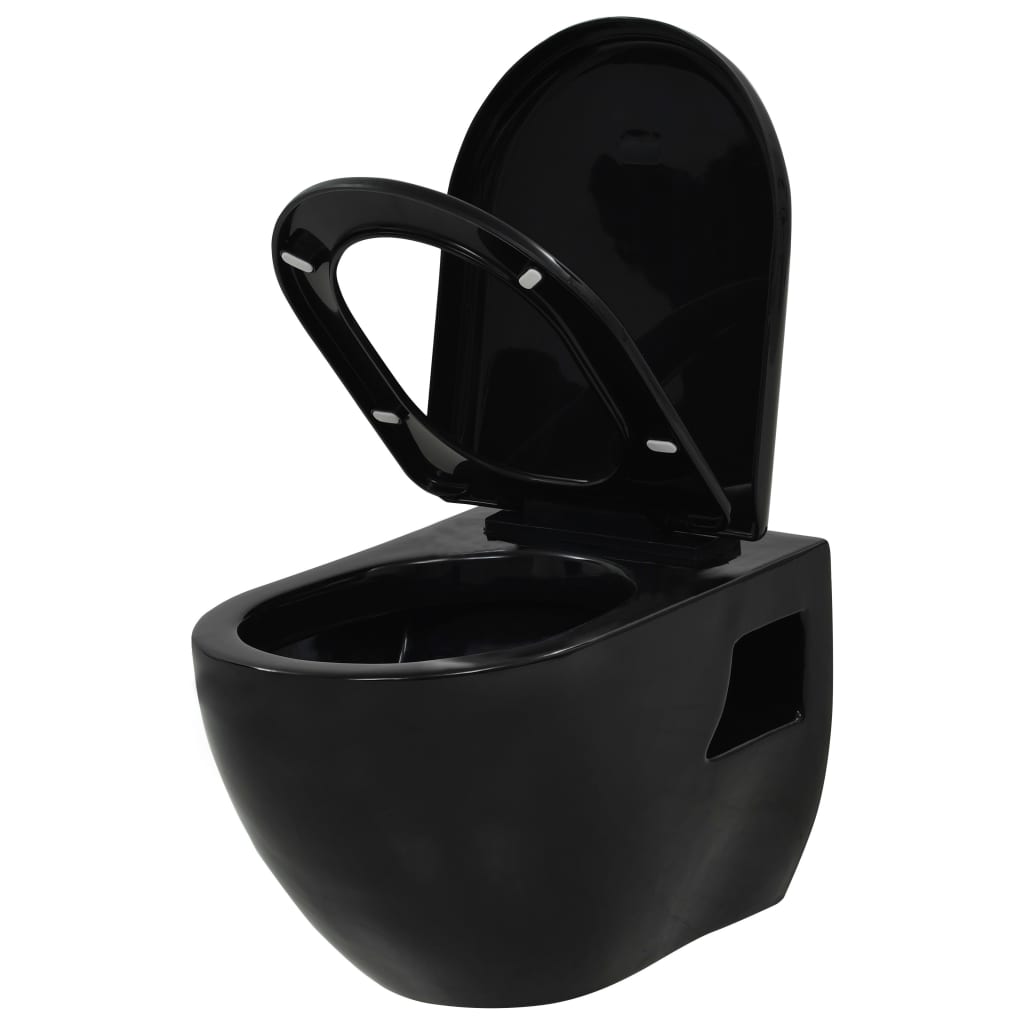 Wall-Hung Toilet with Concealed Cistern Ceramic Black