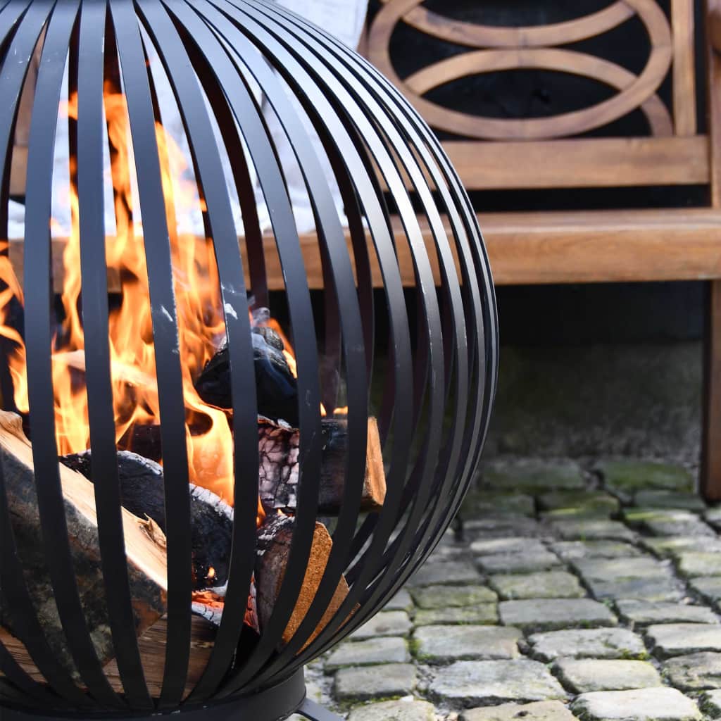 Esschert Design Fire Pit Ball Stripes Black Carbon Steel FF400