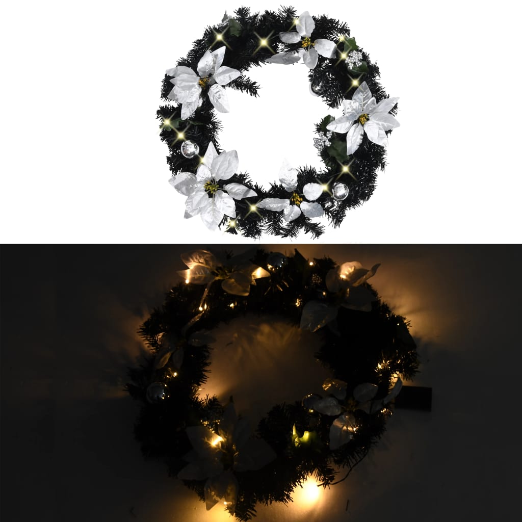 Christmas Wreath with LED Lights Black 60 cm PVC