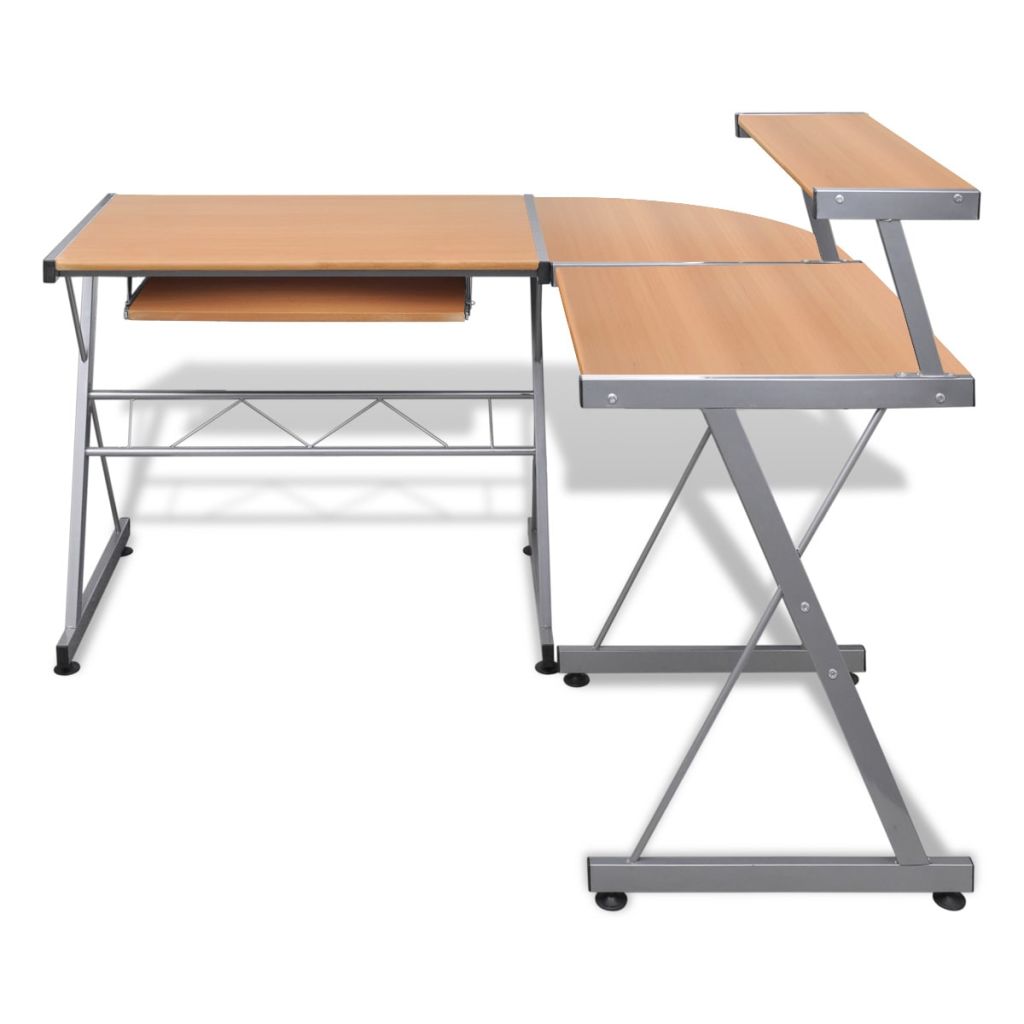 Computer Desk with Pull-out Keyboard Tray L-shaped Brown