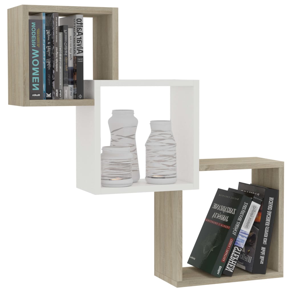 Cube Wall Shelves White and Sonoma Oak 84.5x15x27 cm Chipboard