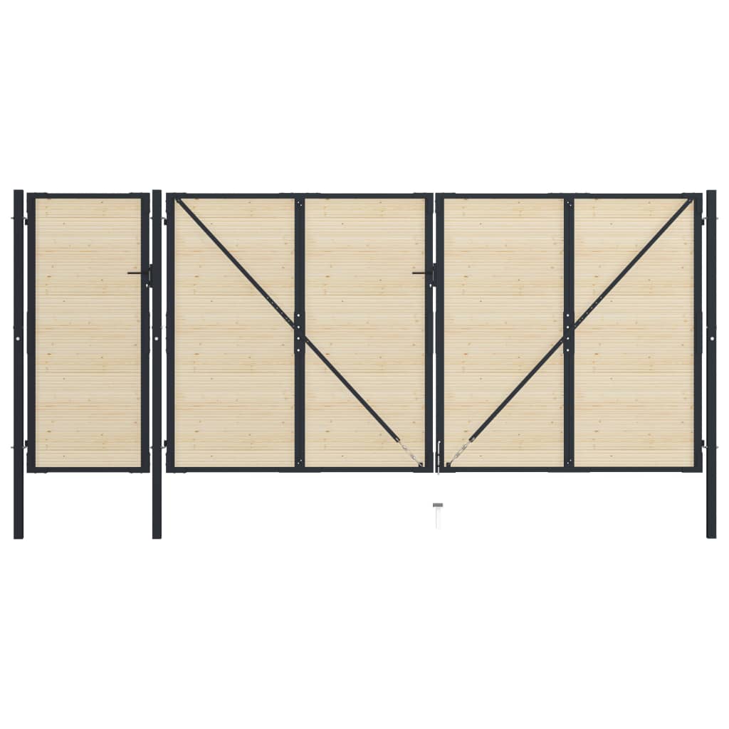 Fence Gate Steel and Spruce Wood 513x250 cm