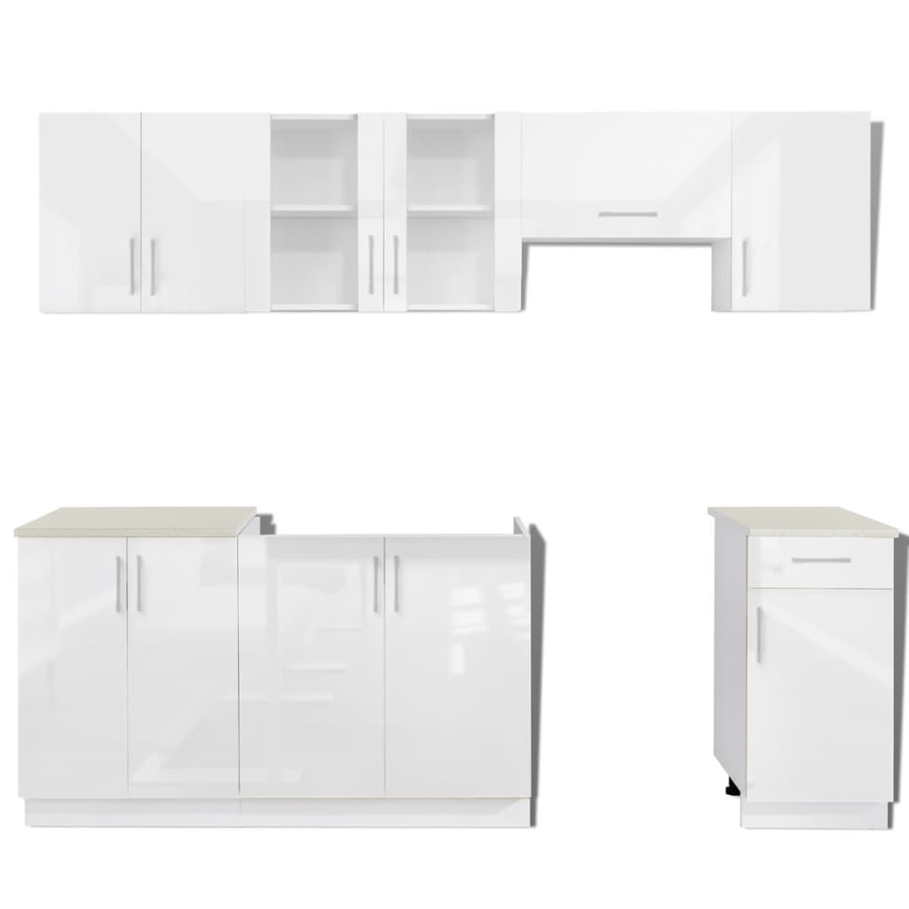 Kitchen Cabinet Unit 7 Pieces High Gloss White 240 cm
