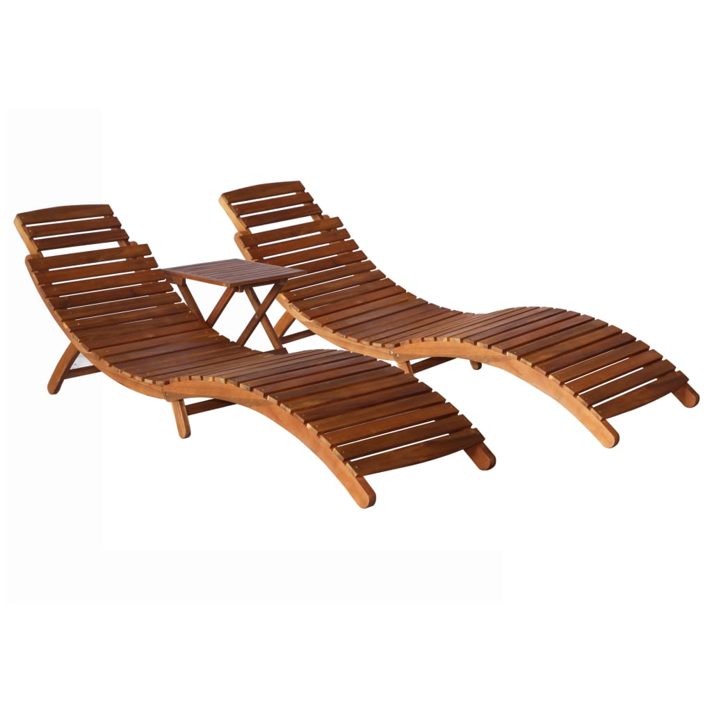 2 Piece Sunlounger Set with Table Solid Acacia Wood