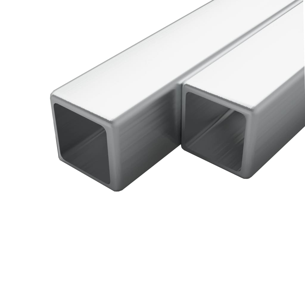 2x Stainless Steel Tubes Square Box Section V2A 2m 15x15x1.5mm