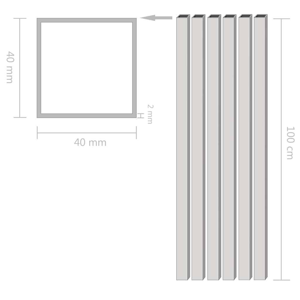 6 pcs Aluminium Tubes Square Box Section 1m 40x40x2mm