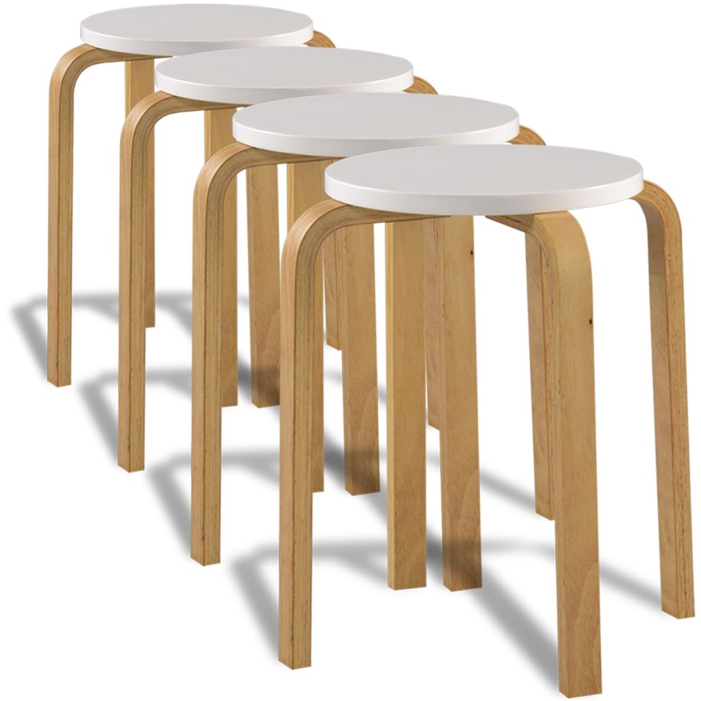 Bar Stools 4 pcs White Bent Wood