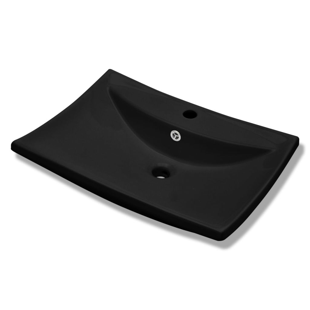 Black Luxury Ceramic Basin Rectangular with Overflow & Faucet Hole