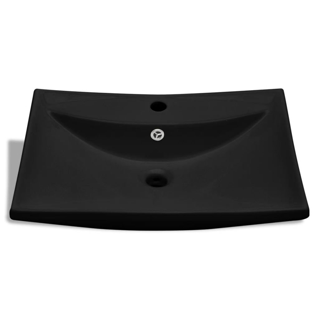 Black Luxury Ceramic Basin Rectangular with Overflow & Faucet Hole