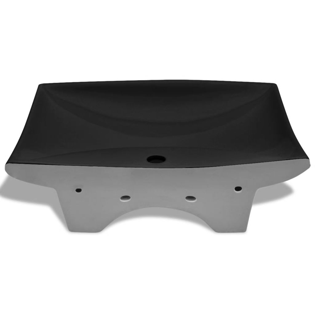 Black Luxury Ceramic Basin Rectangular with Overflow & Faucet Hole
