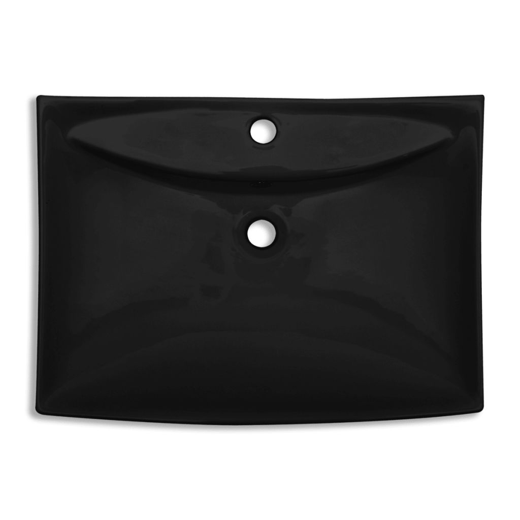 Black Luxury Ceramic Basin Rectangular with Overflow & Faucet Hole