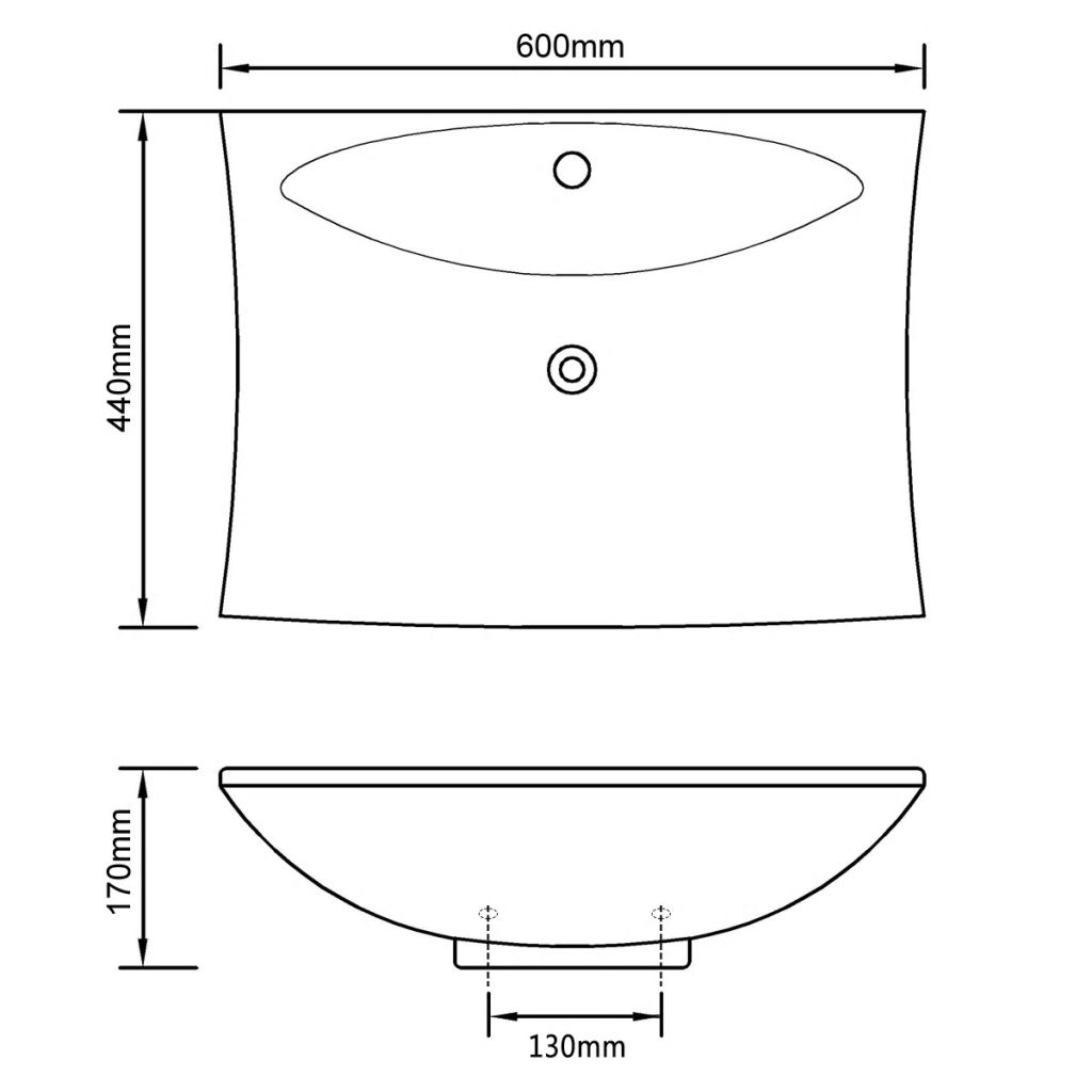 Black Luxury Ceramic Basin Rectangular with Overflow & Faucet Hole