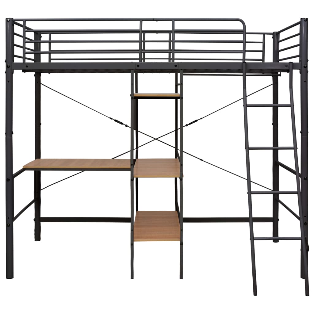 Bunk Bed with Table Frame Black Metal 90x200 cm