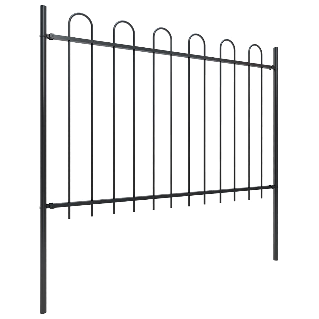 Garden Fence with Hoop Top Steel 17x1.2 m Black