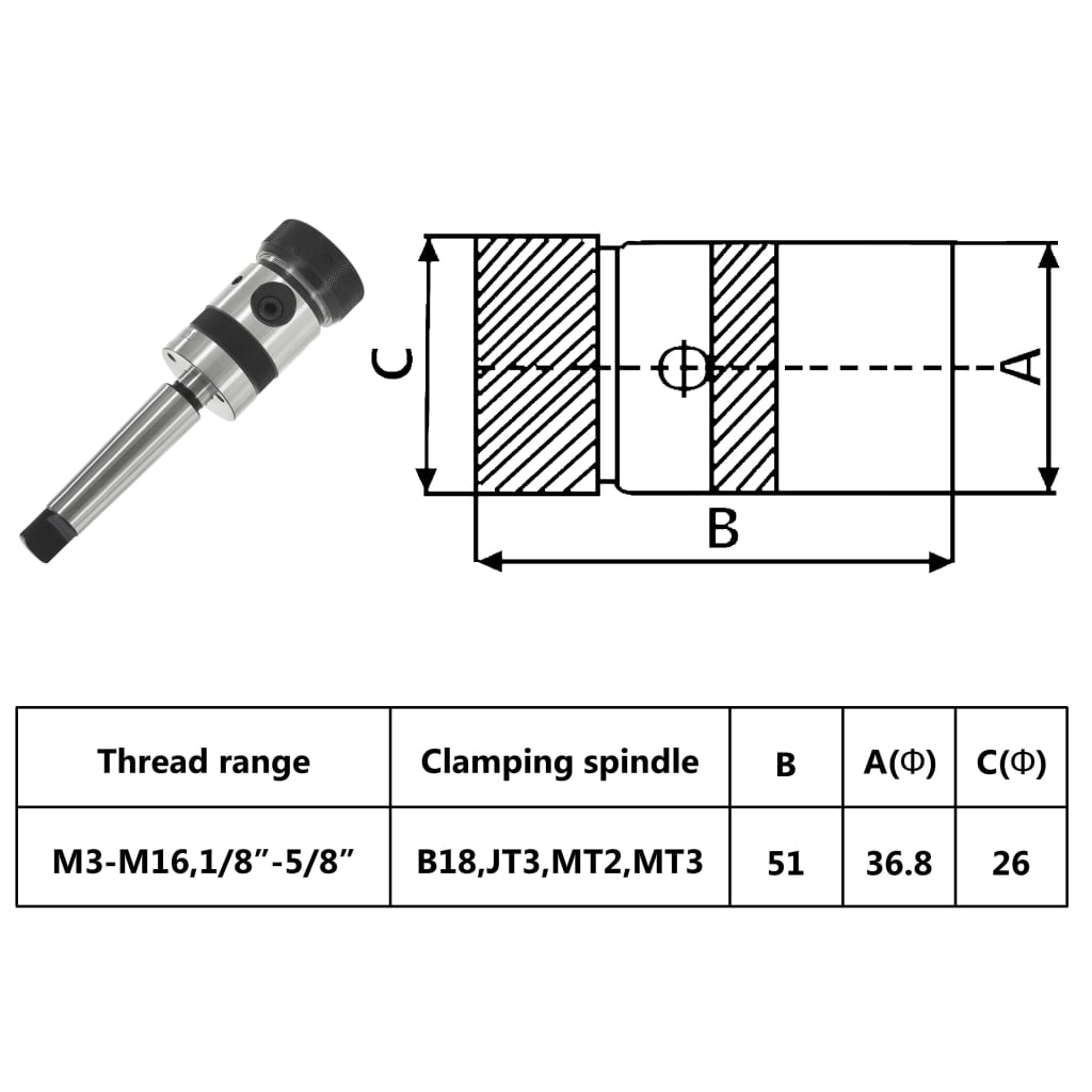 Tapping Chuck B18 with MT2 Shank for Internal Thread M3-M16