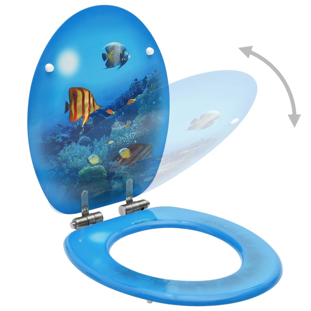 WC Toilet Seat with Soft Close Lid MDF Deep Sea Design