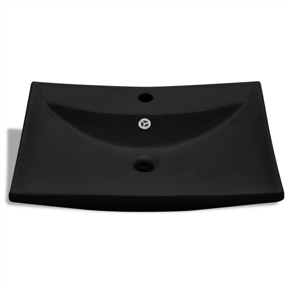 Black Luxury Ceramic Basin Rectangular with Overflow & Faucet Hole