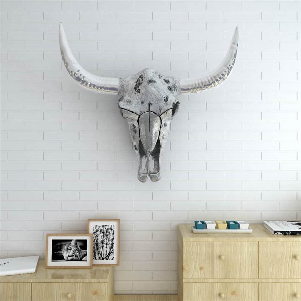 Skull Head Decoration Wall-Mounted Aluminium Silver