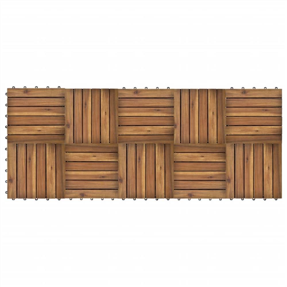 10 pcs Acacia Decking Tiles 30 x 30 cm Vertical Pattern