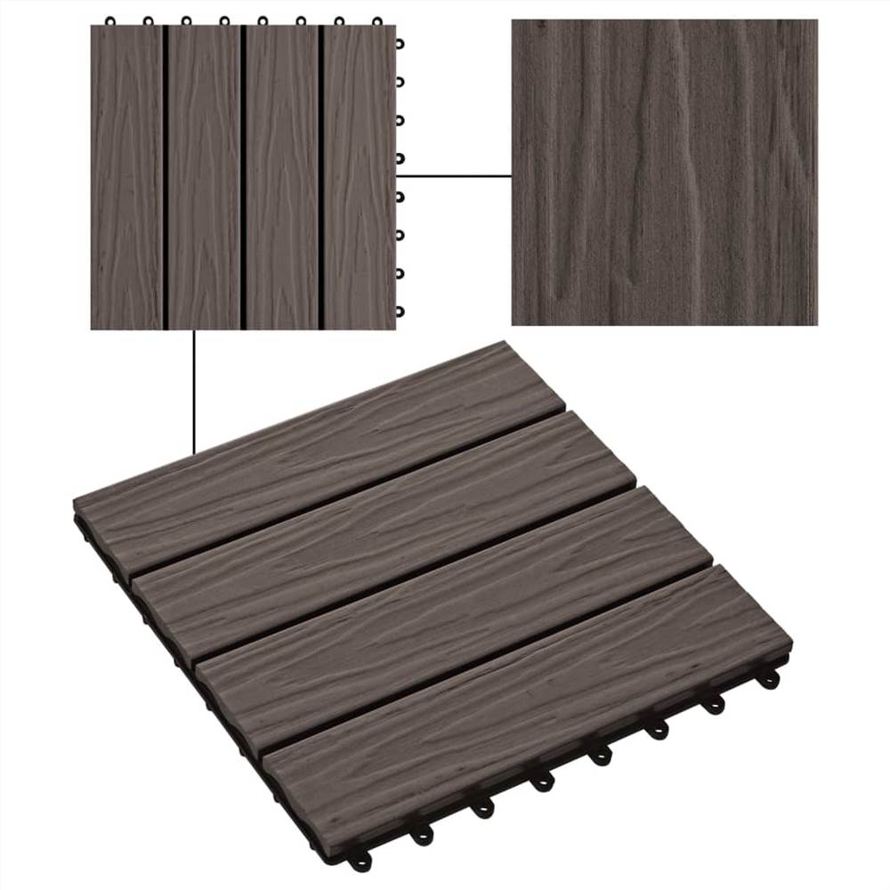 11 pcs Decking Tiles Deep Embossed WPC 30x30cm 1sqm Dark Brown