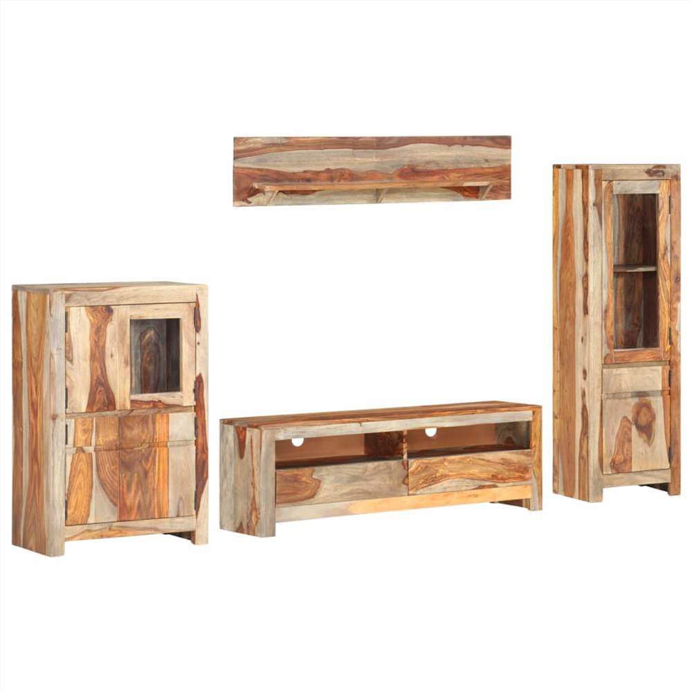 4 Piece TV Unit Set Solid Sheesham Wood