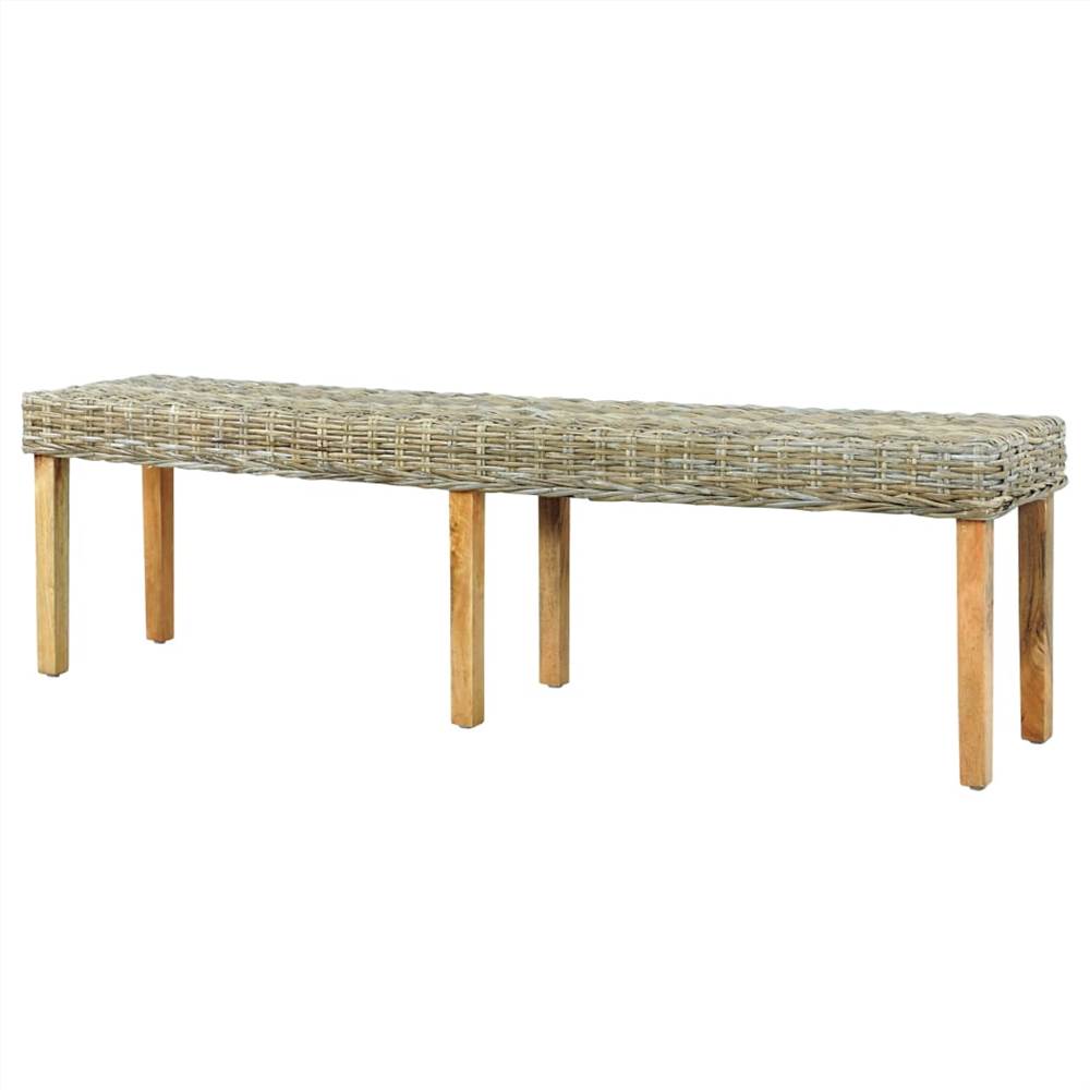Bench 160 cm Natural Kubu Rattan and Solid Mango Wood
