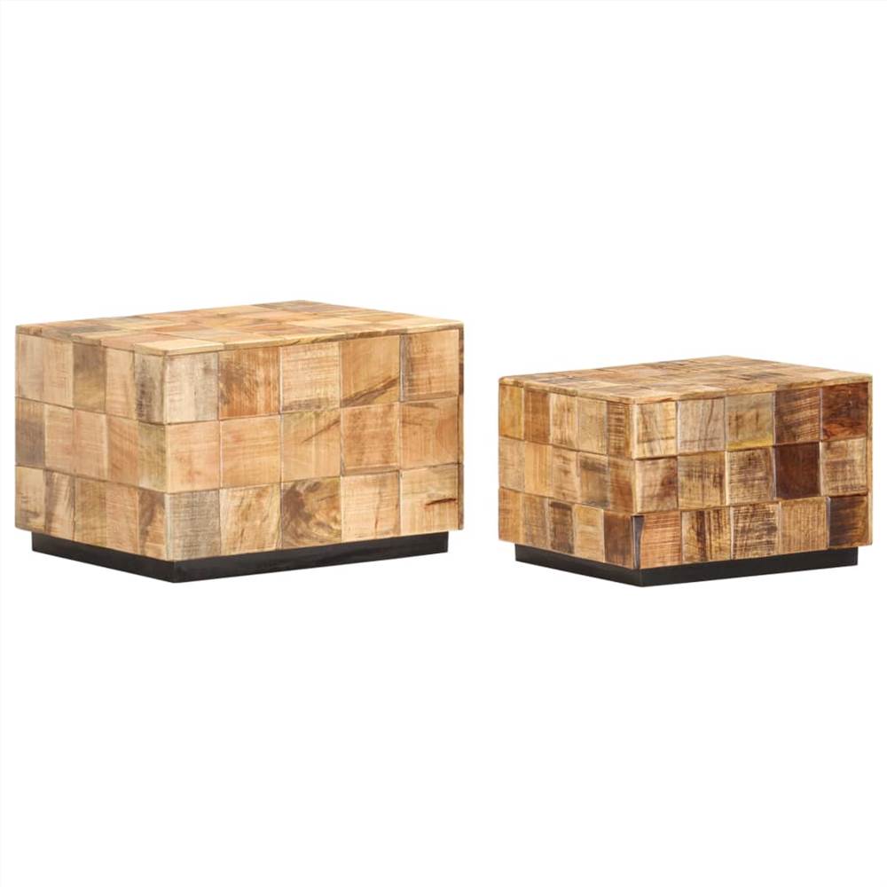 Coffee Tables 2 pcs with Block Design Rough Mango Wood