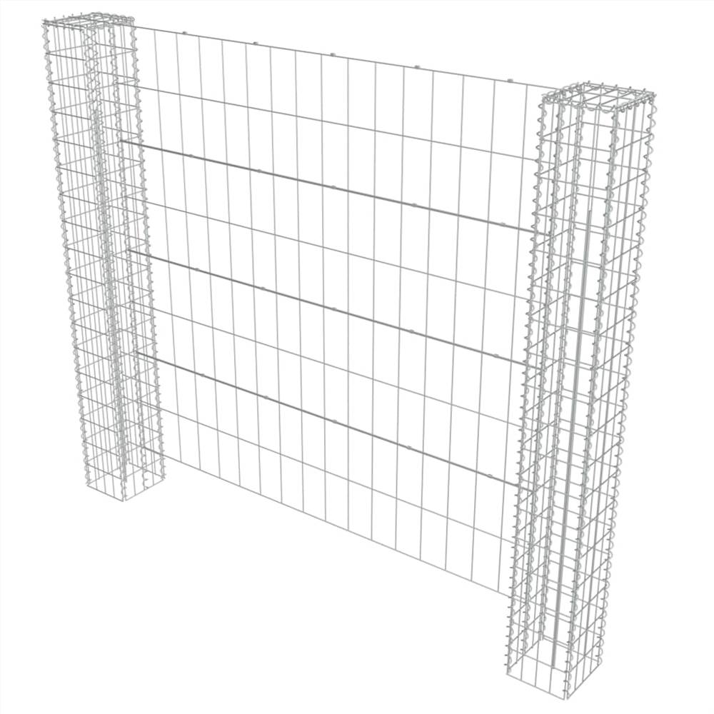 Gabion Fence with 2 Posts Galvanised Steel and PVC 180x180 cm