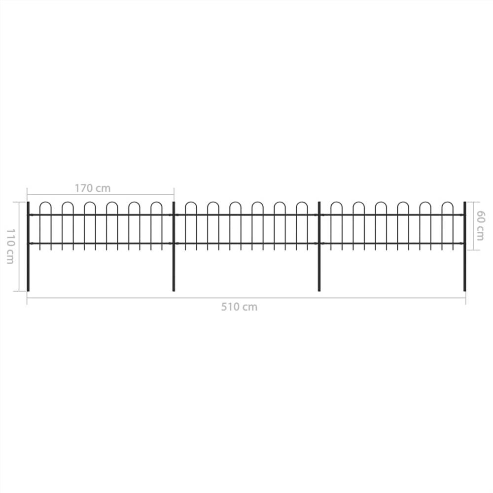 Garden Fence with Hoop Top Steel 5.1x0.6 m Black