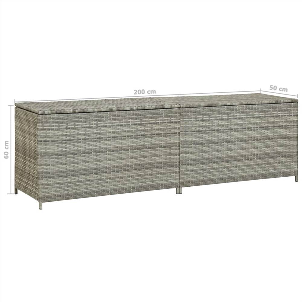 Garden Storage Box Poly Rattan 200x50x60 cm Grey