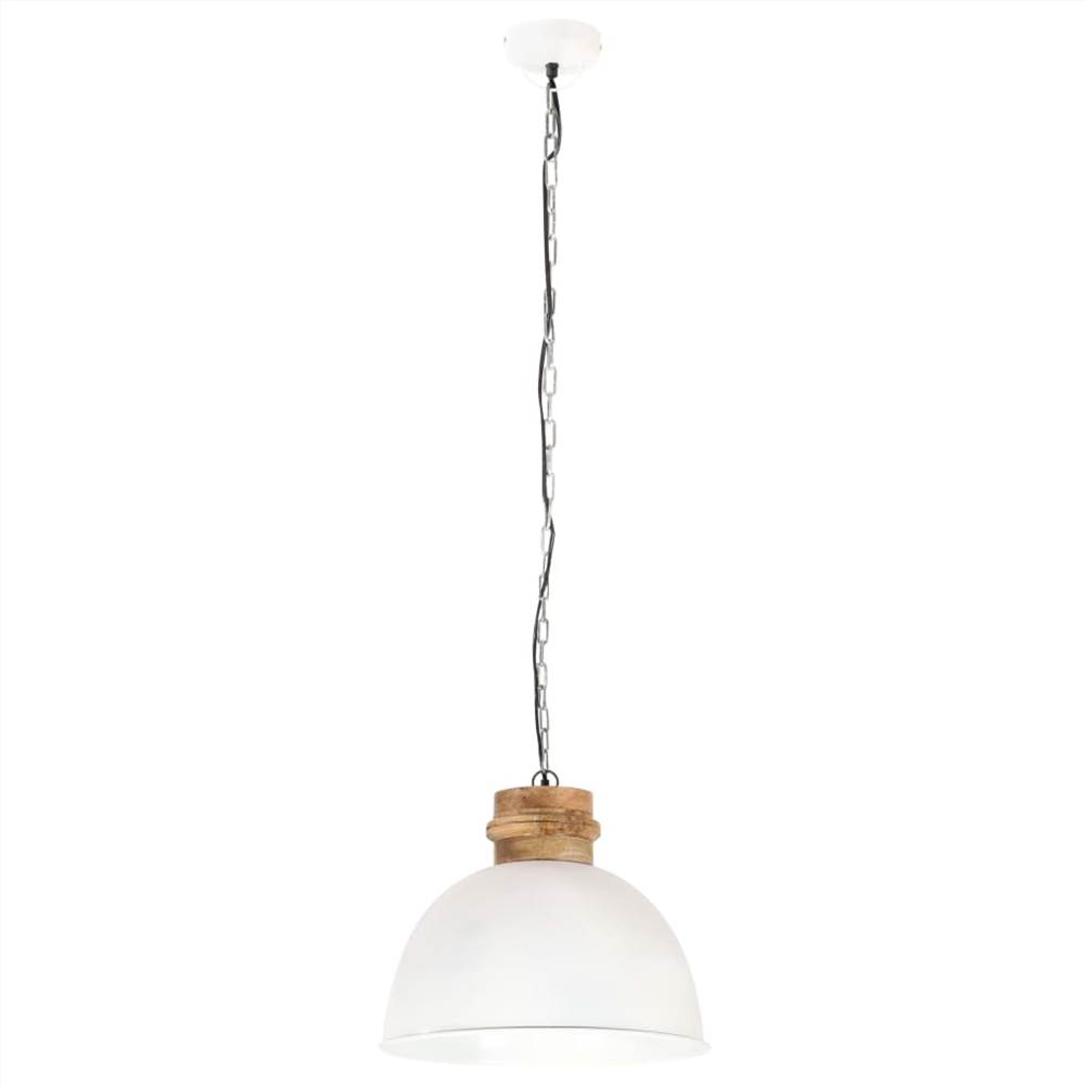 Industrial Hanging Lamp White Round 50 cm E27 Solid Mango Wood