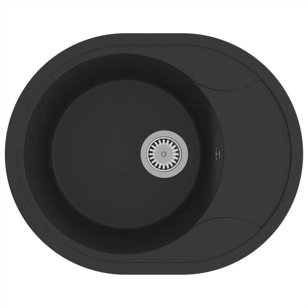 Kitchen Sink with Overflow Hole Oval Black Granite