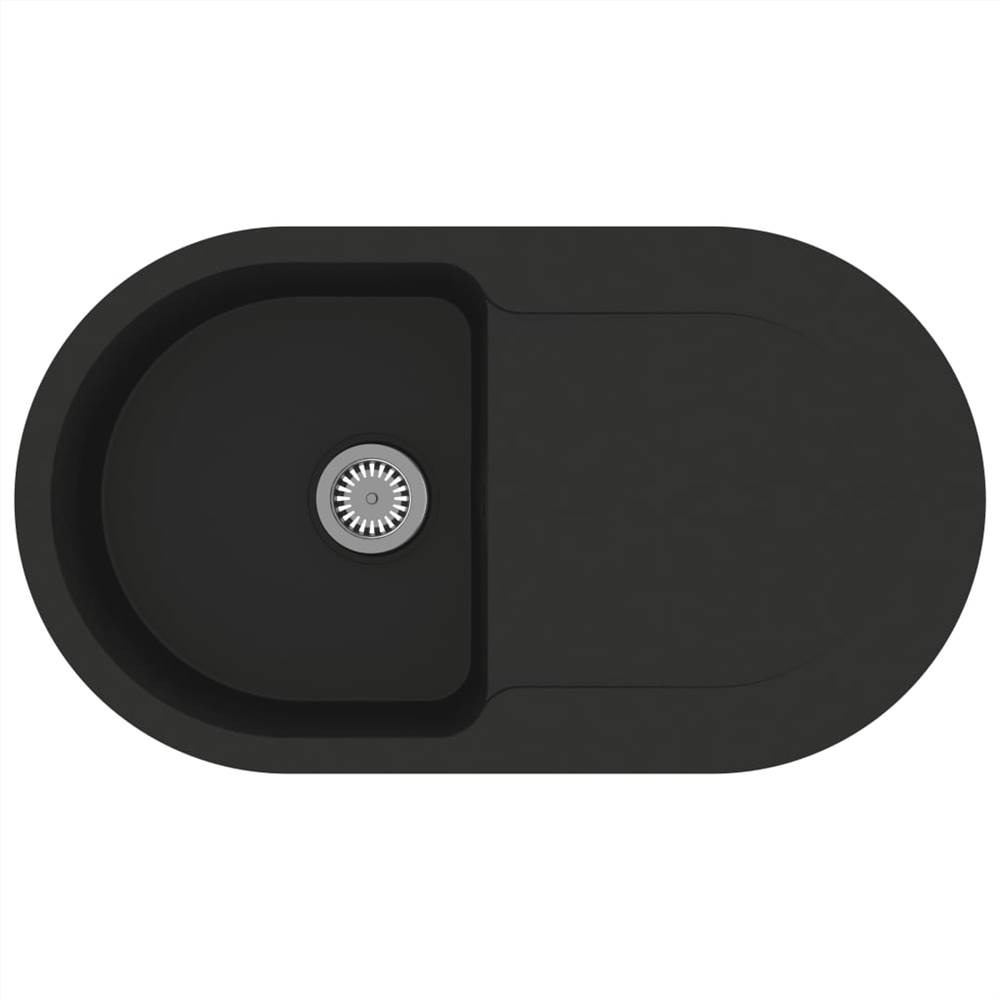 Kitchen Sink with Overflow Hole Oval Black Granite