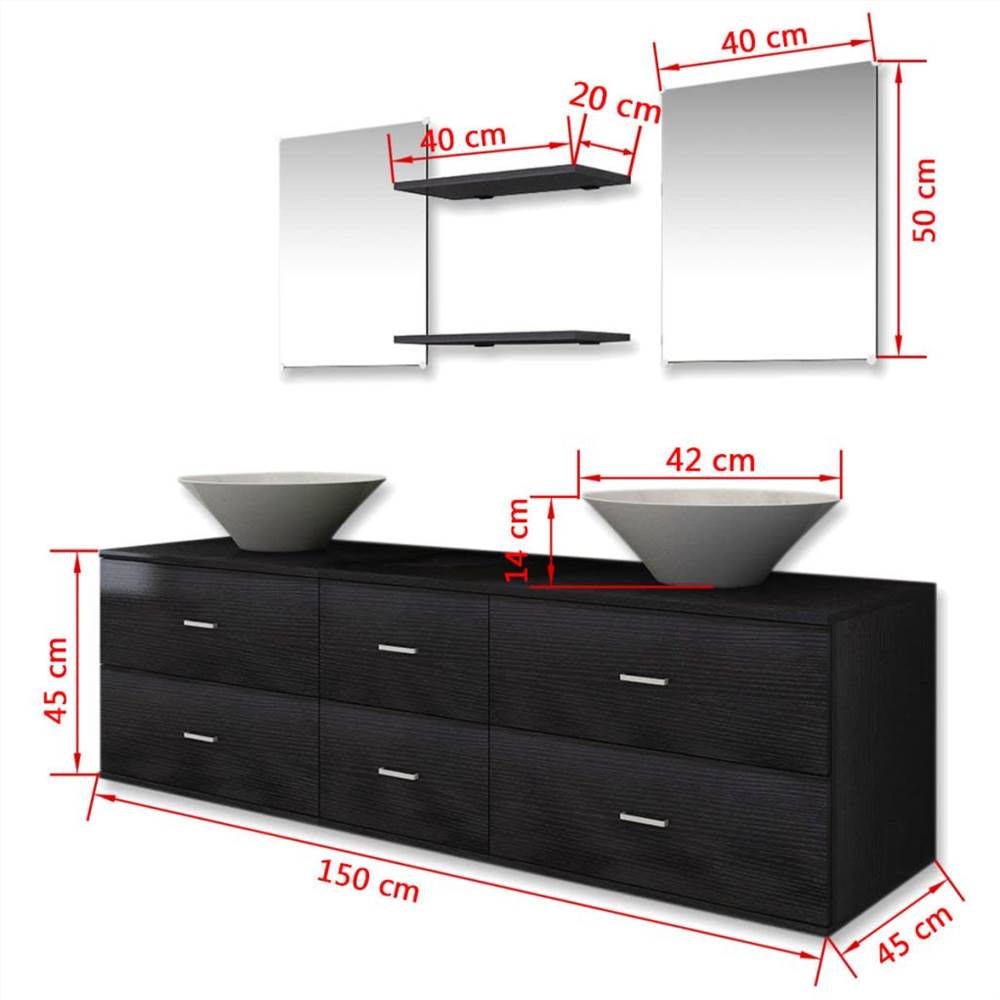 Seven Piece Bathroom Furniture and Basin Set Black