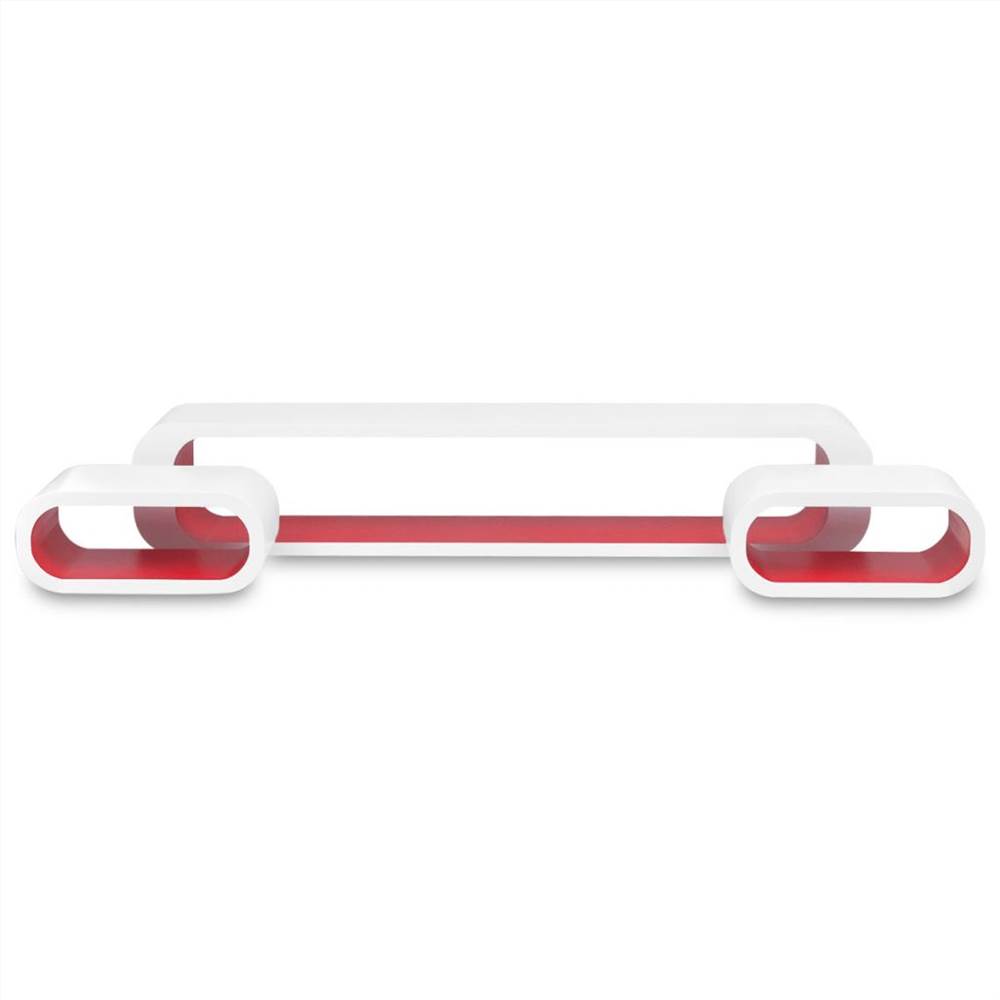 3 White-red MDF Floating Wall Display Shelf Cubes Book/DVD Storage